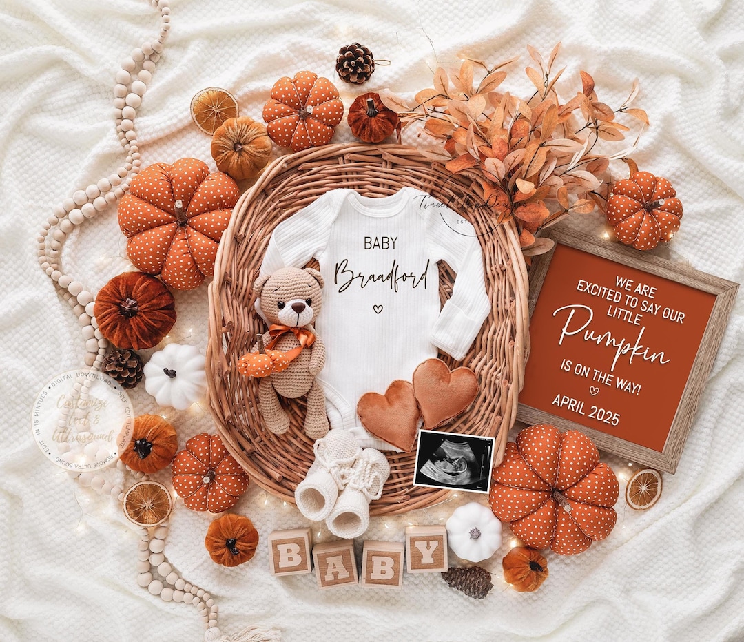 Fall Baby Announcement Digital Pregnancy Announcement Autumn Gender ...