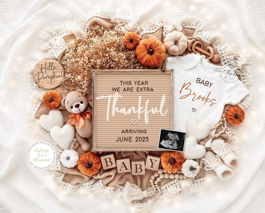 Thanksgiving Pregnancy Announcement, Fall Digital Baby Announcement ...