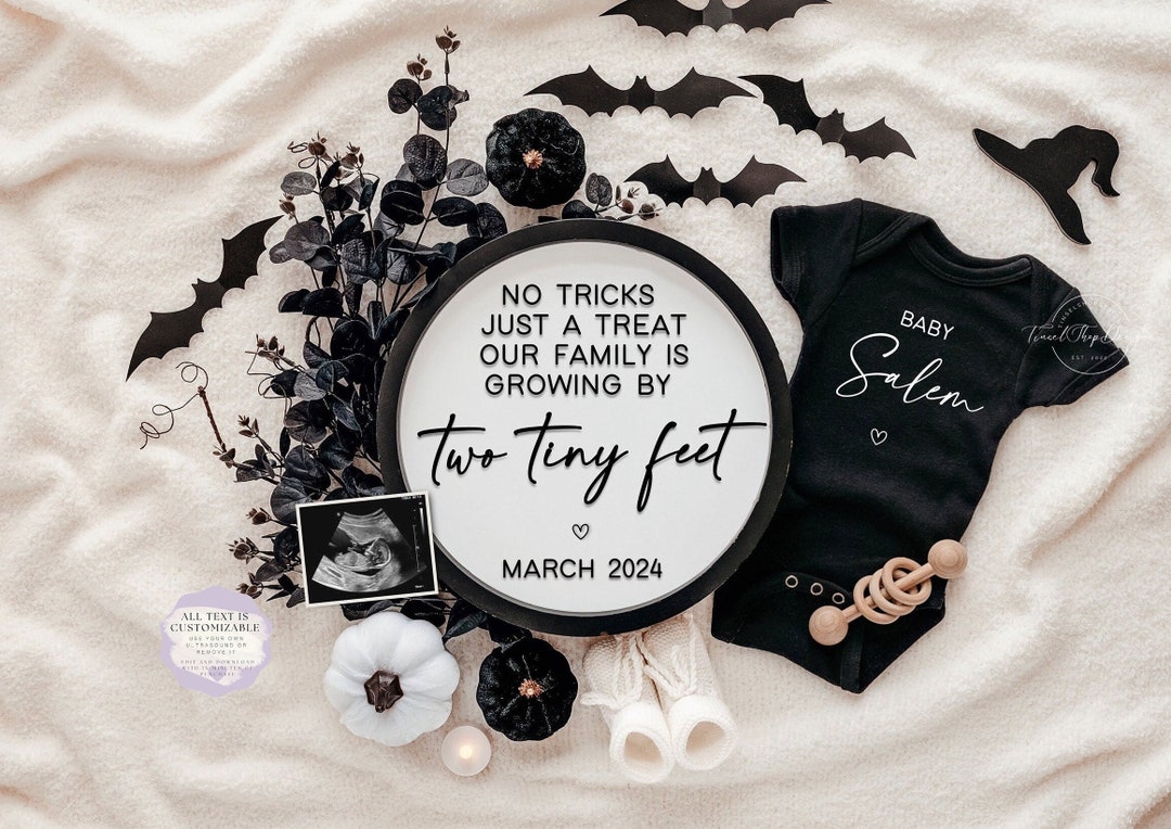 Halloween Pregnancy Announcement Digital Fall Baby Announcement Spooky ...