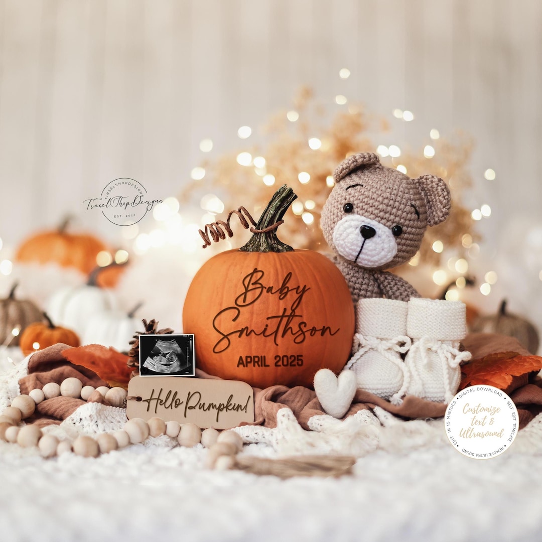 Fall Pregnancy Announcement Digital Baby Announcement Neutral Autumn ...