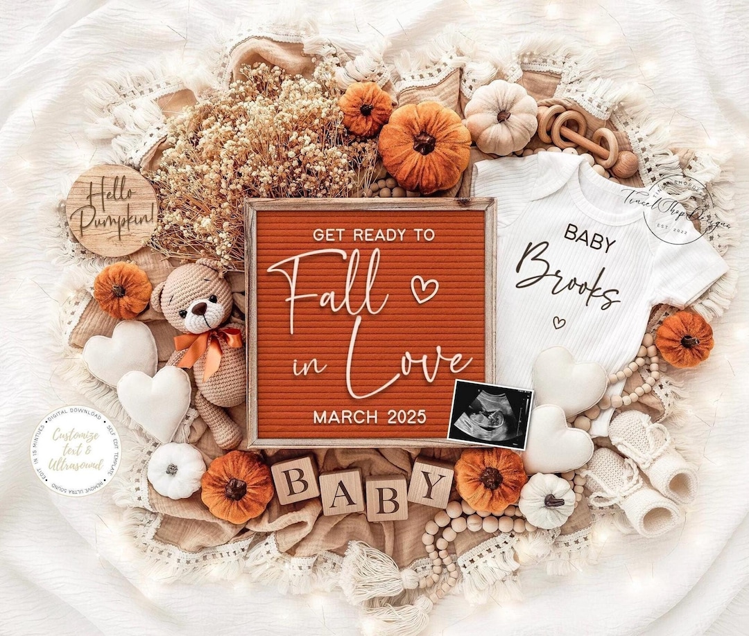 Fall Pregnancy Announcement, Minimalist Baby Announcement, Editable ...