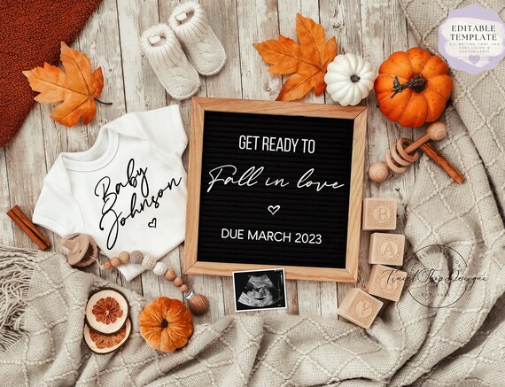 Fall Pregnancy Announcement Digital Autumn Editable - Etsy