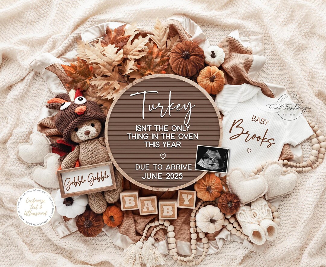 Thanksgiving Pregnancy Announcement Fall Digital Baby Announcement ...