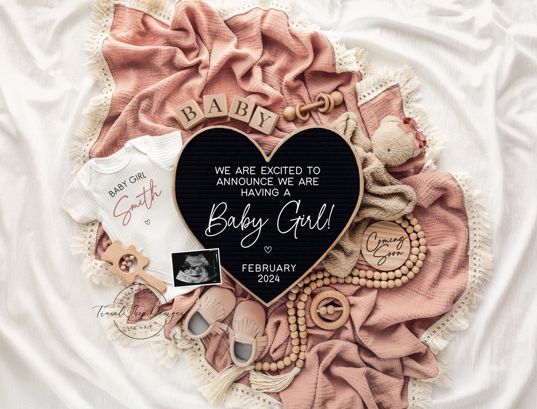 Girl Digital Pregnancy Announcement, Baby Announcement, Editable ...