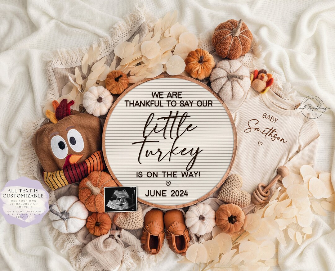Thanksgiving Pregnancy Announcement: Little Turkey Reveal (digital ...