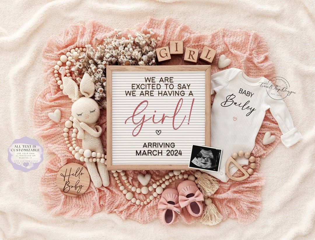 Girl Pregnancy Announcement Digital Baby Announcement Girl Gender ...