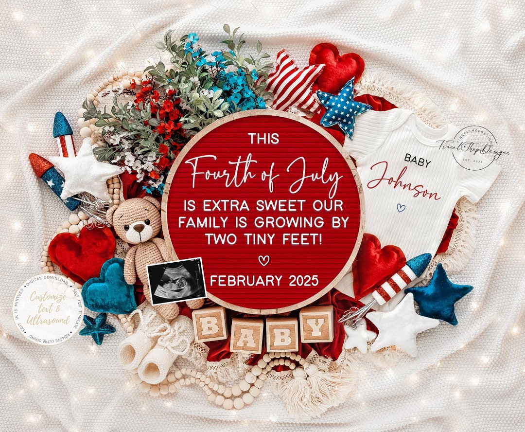 Fourth of July Pregnancy Announcement: Gender Neutral Digital Template ...