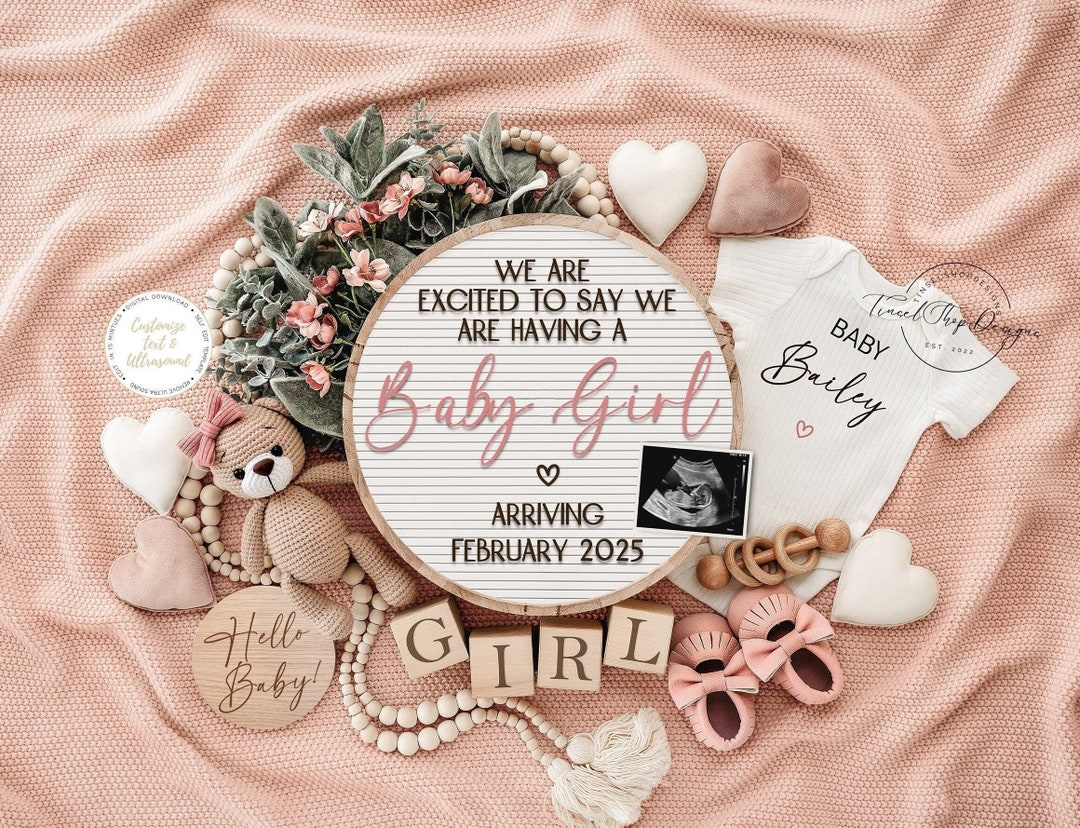 Its a Girl Pregnancy Announcement, Digital Baby Announcement, Gender ...