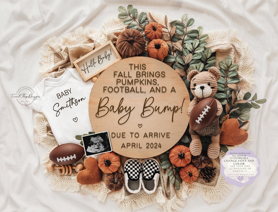 Fall Pregnancy Announcement Digital Baby Announcement Autumn Gender ...