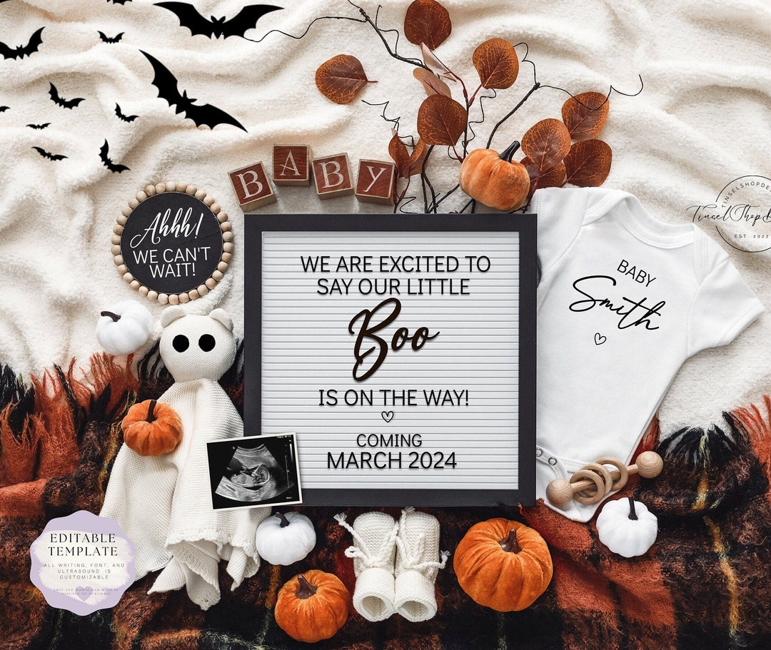 Halloween Pregnancy Announcement Digital Fall Baby Announcement Spooky ...