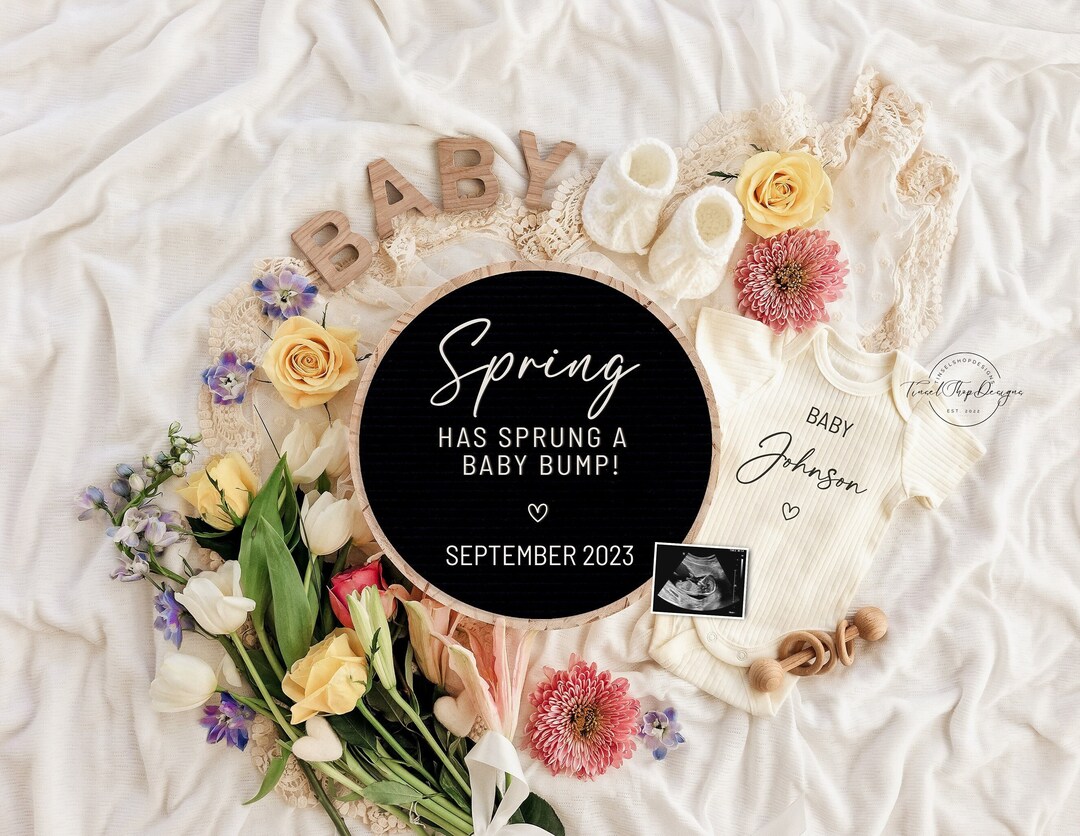 Spring Digital Pregnancy Announcement, Floral Gender Neutral Template ...