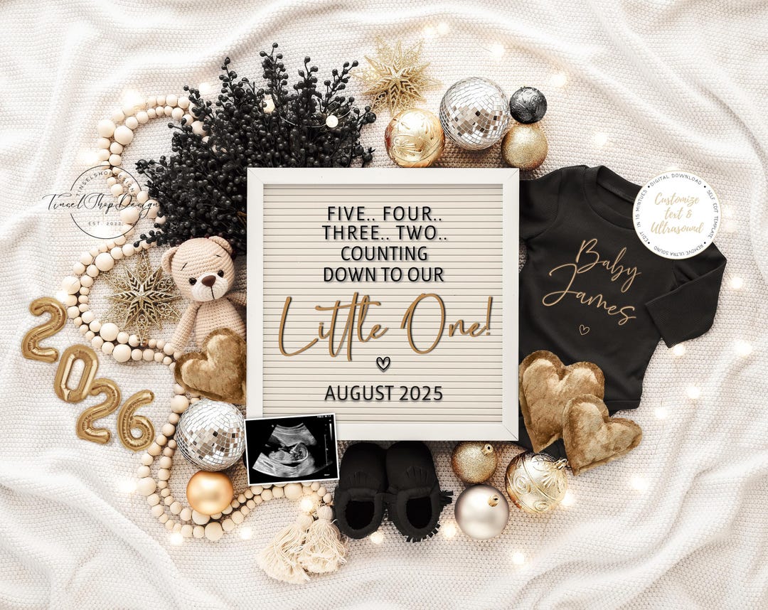 Editable New Year Pregnancy Announcement: 2025 Baby Reveal (digital ...