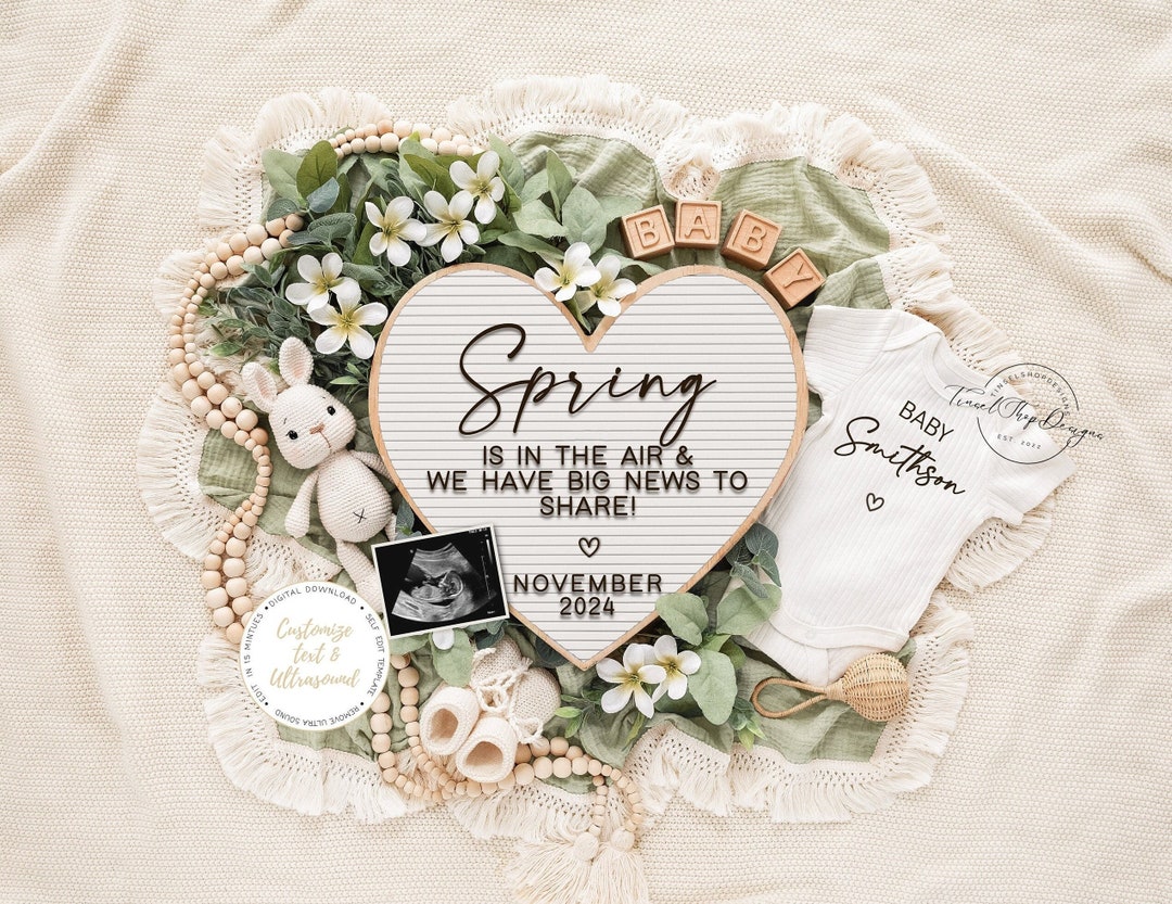 Spring Pregnancy Announcement, Digital Baby Announcement, Social Media ...
