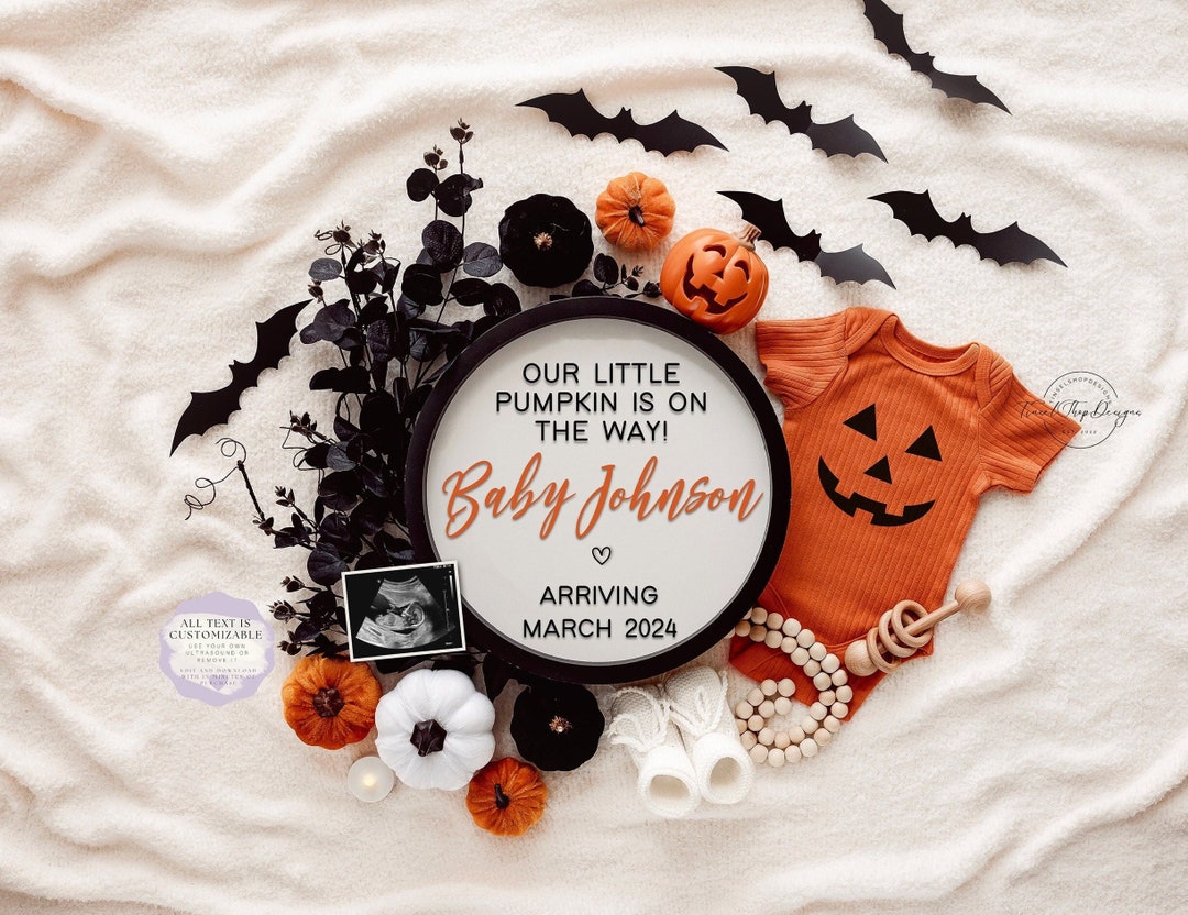 Halloween Pregnancy Announcement Digital Fall Baby Announcement Spooky ...