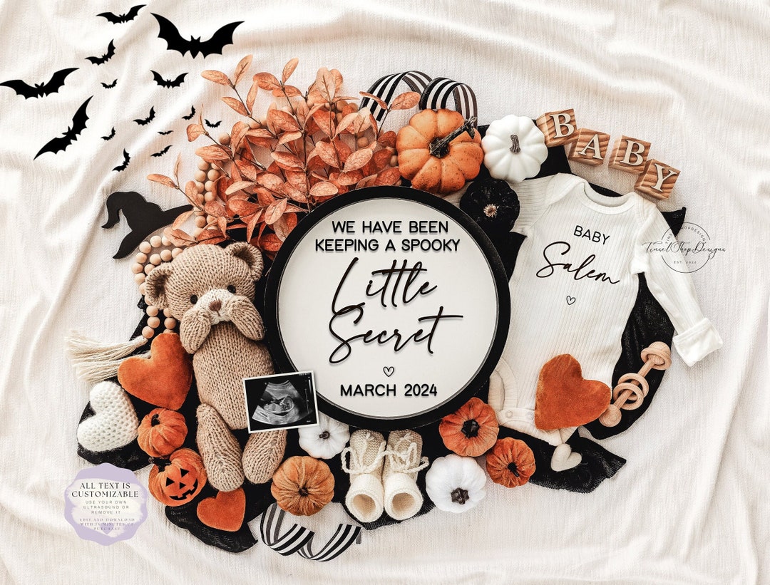 Halloween Pregnancy Announcement Digital Fall Baby Announcement Spooky ...