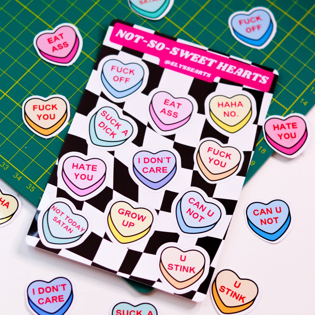 Anti-valentine's Day Sticker Sheet Funny / Rude Conversational Hearts ...