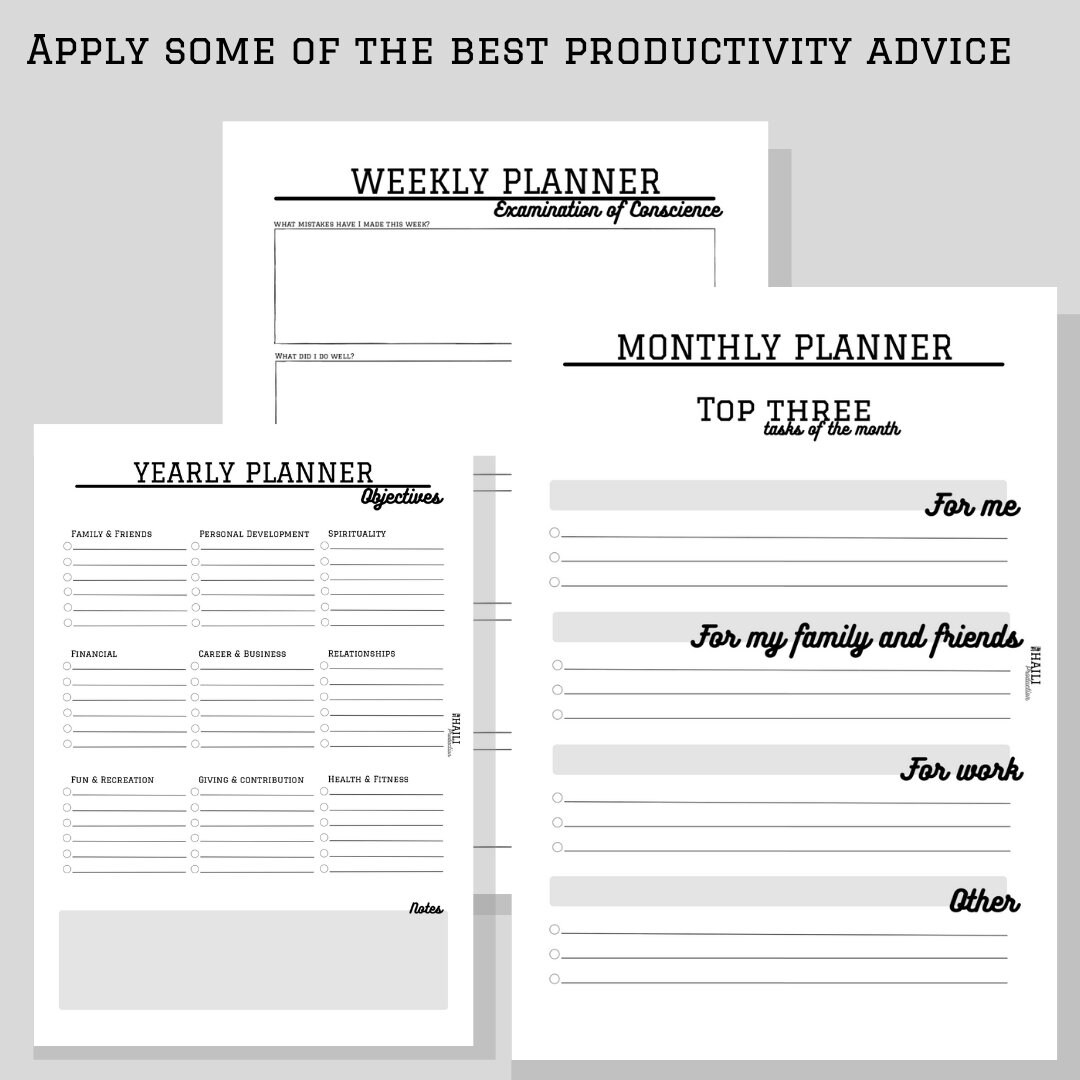 Yearly, Monthly, Weekly & Daily PRINTABLE Planner Inserts (A4, A5, Us ...