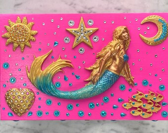 Glitter Mermaid Treasure Chest Box Gift Box, Jewelry Box, Keepsake Box ...