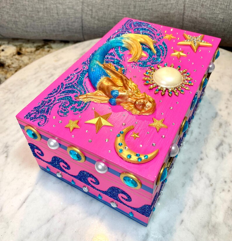 Glitter Wave Mermaid Treasure Chest Gift Box, Jewelry Box, Keepsake Box ...