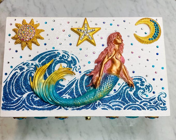 Glitter Mermaid Treasure Chest Box Gift Box, Jewelry Box, Keepsake Box ...