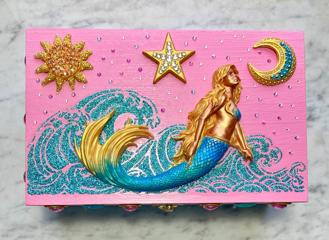 Glitter Wave Mermaid Treasure Chest Gift Box, Jewelry Box, Keepsake Box ...
