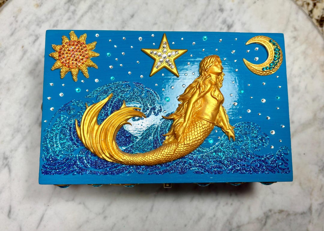 Golden Celestial Mermaid Treasure Chest Box Gift Box, Jewelry Box ...