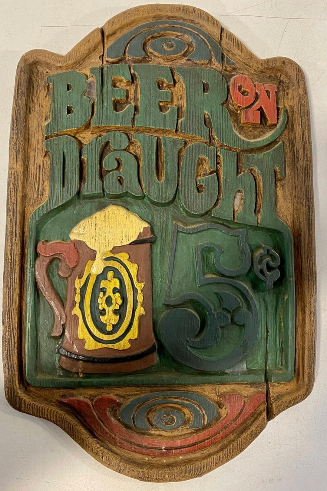 Vintage Plaster Beer Sign "beer on Draught 5 Cents" - Etsy