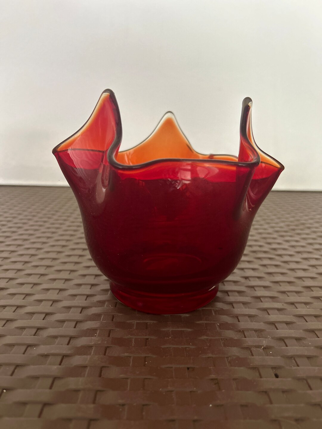 Vintage Red Glass Candy Bowl Serving Dish Artist Glass Unmarked Maybe ...