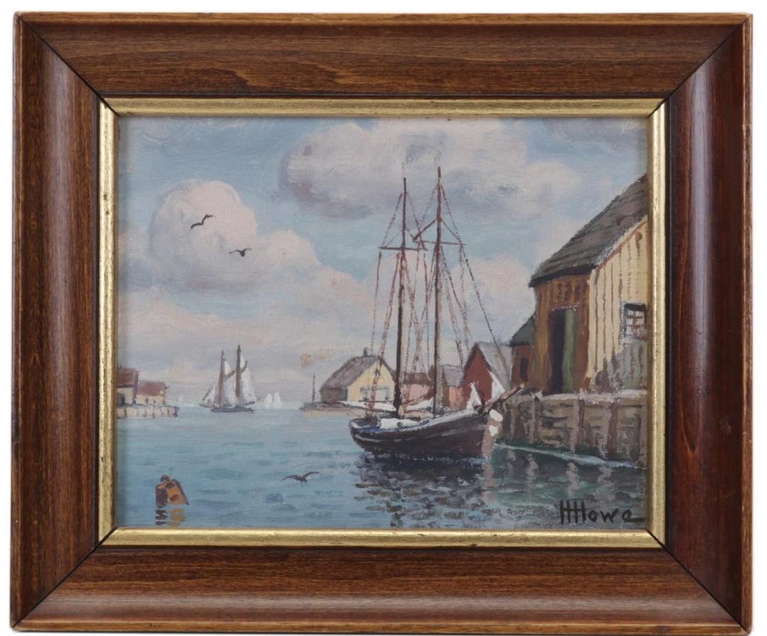 FRAMED Harry Howe Maritime Oil Painting "wharf at Gloucester, Mass ...