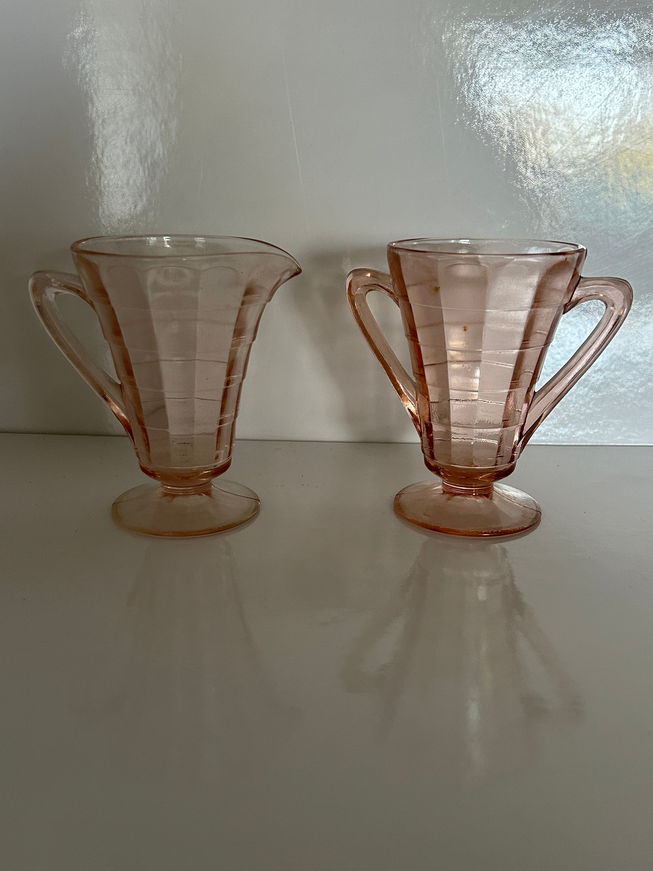 Anchor Hocking Block Optic Pink Depression Glass Cream and - Etsy