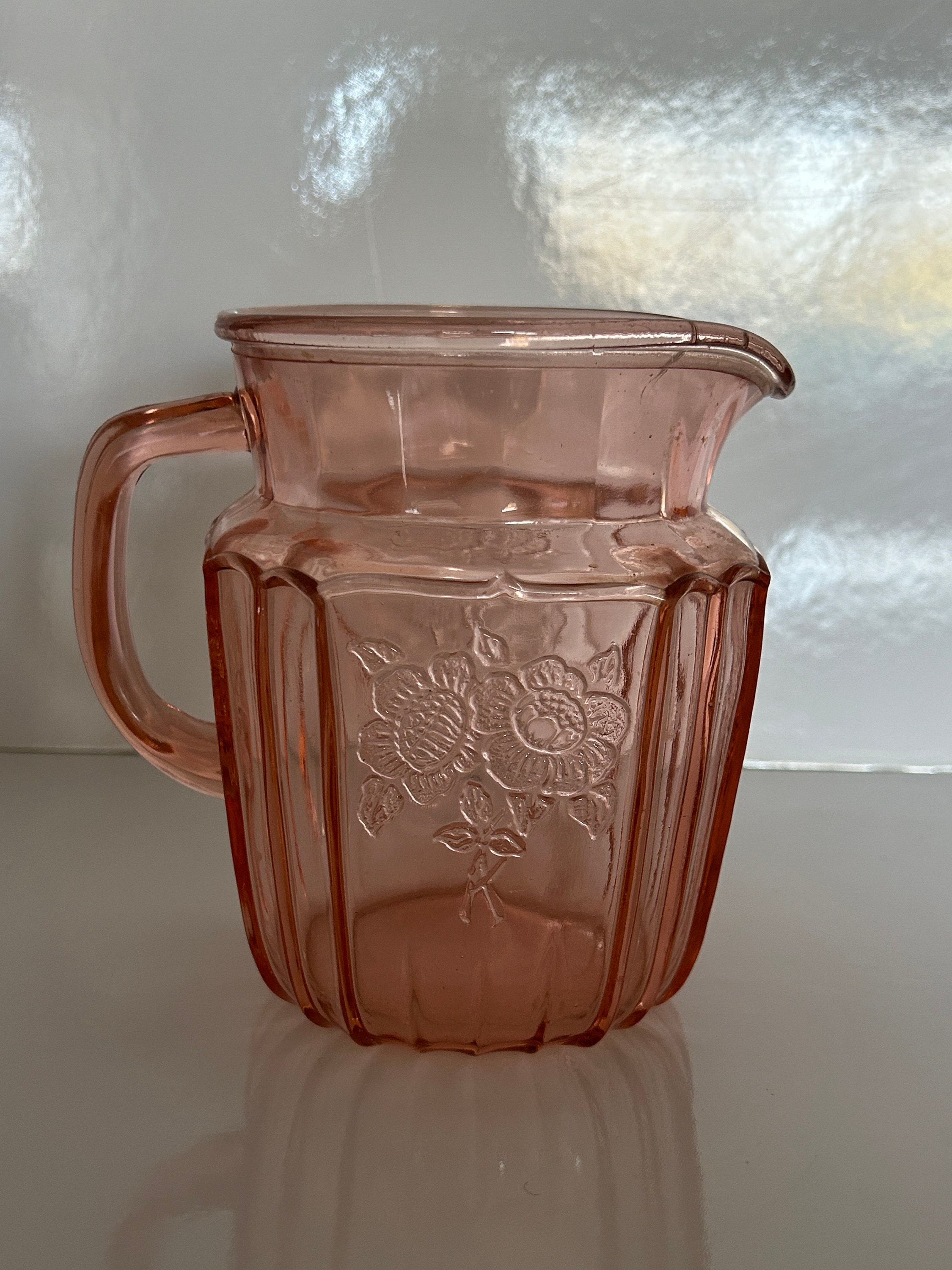 Blush Pink Anchor Hocking MAYFAIR Open Rose Pink Depression Glass Water ...