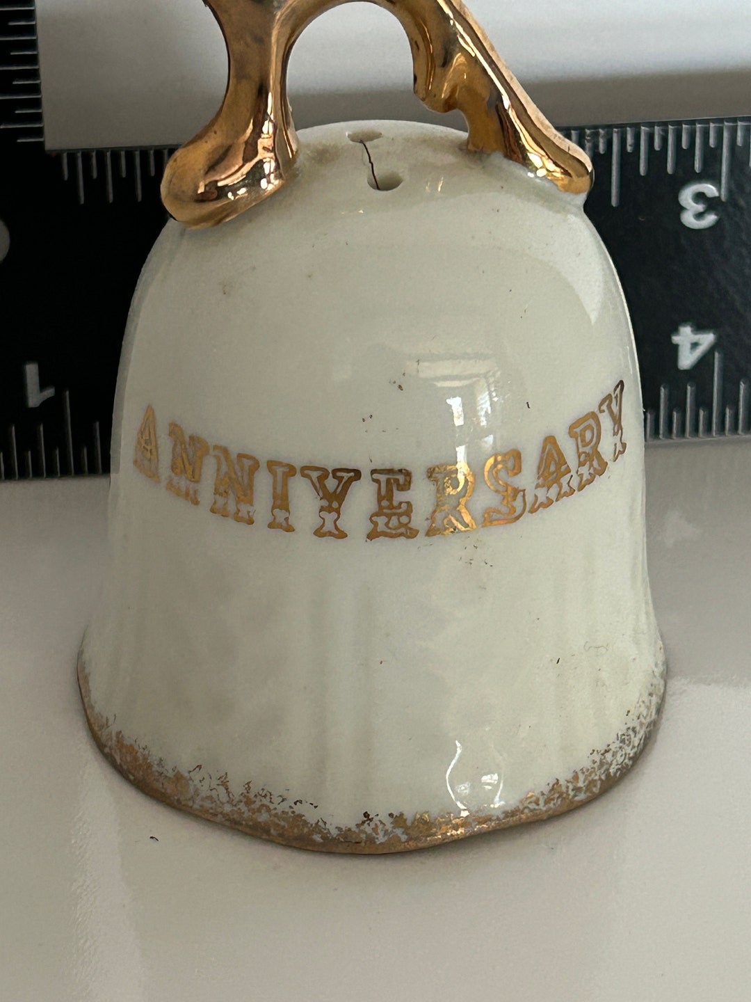 Lefton China 50th Anniversary Bell, White With Gold Trim, Made in Japan ...