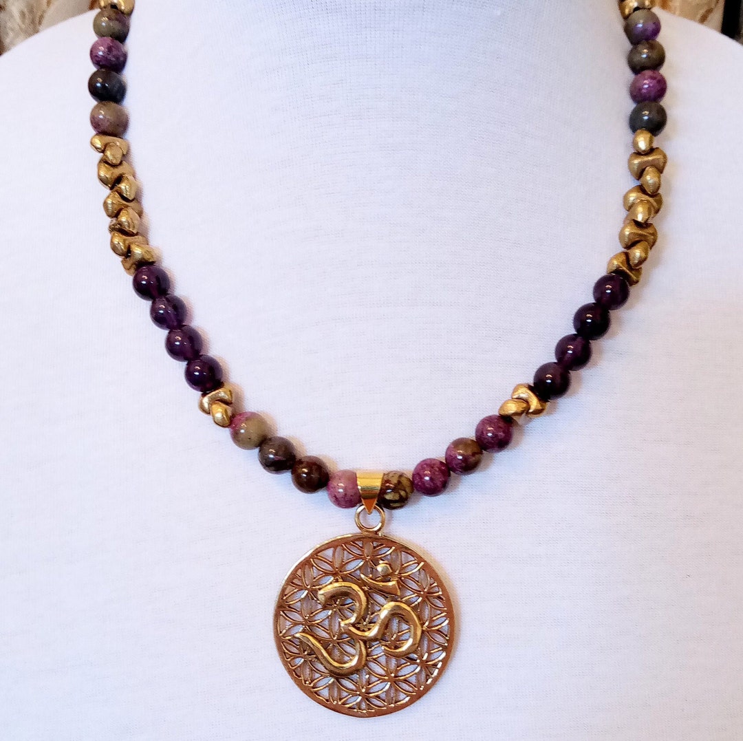 Purple and Gold Om Pendant Necklace - Etsy