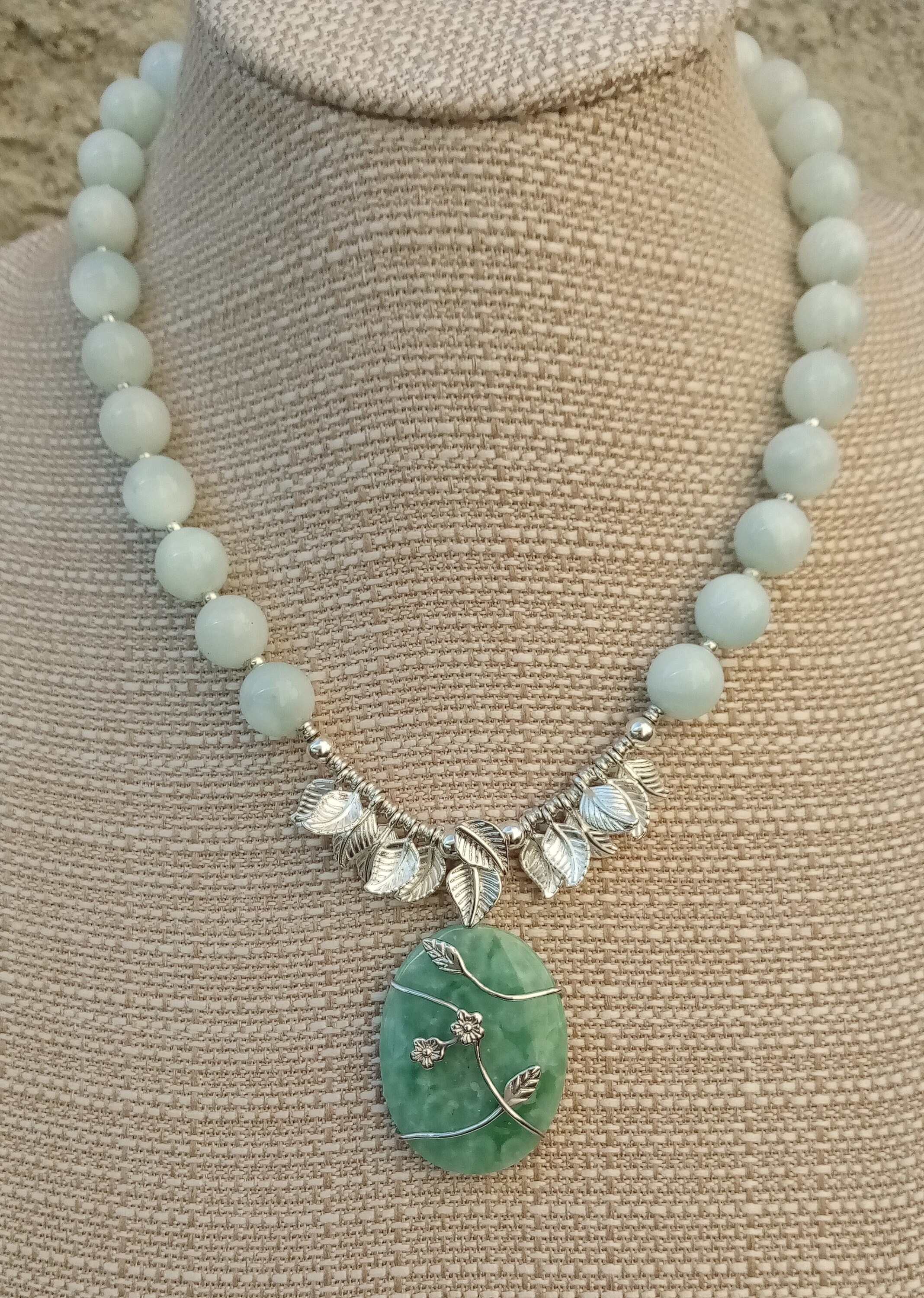 Seafoam Green Hemimorphite With Celestite and Silver Foliage Pendant ...