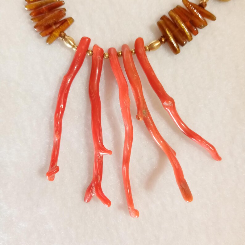 Italian Red Branch Coral Beach Necklace: Brown Coral and Brass Accents ...