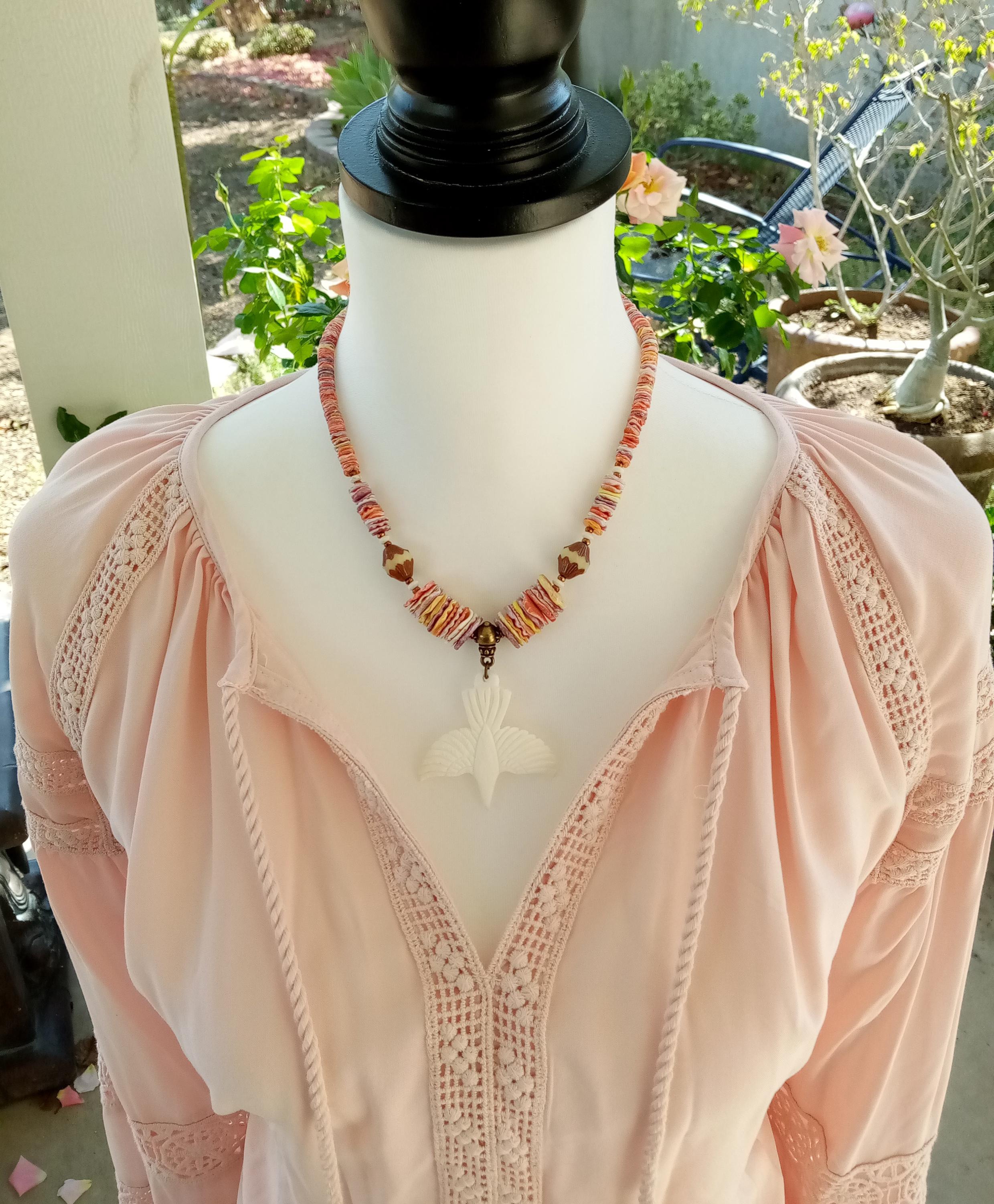 Beach Chic Rainbow Shell Bone Raven Necklace - Etsy