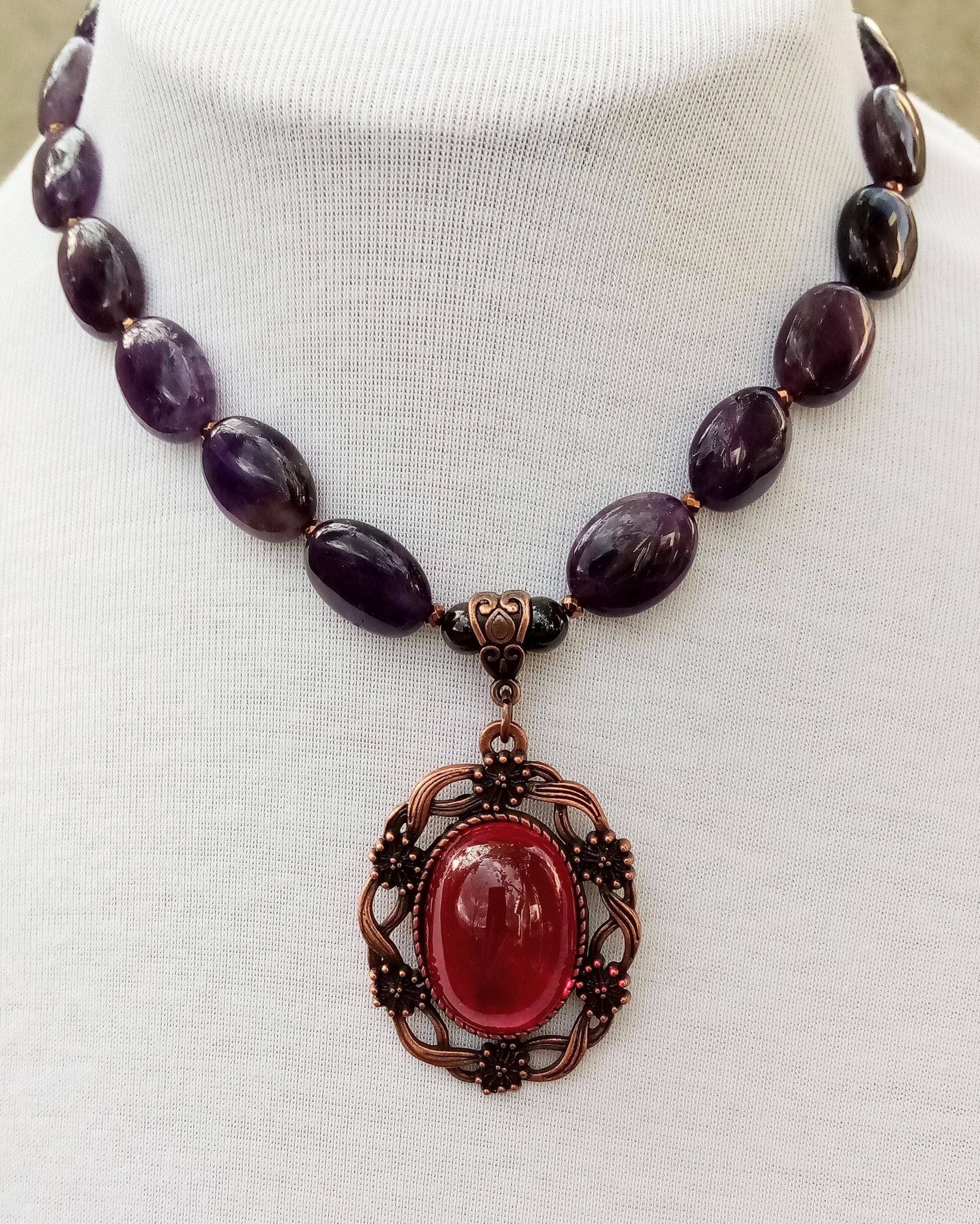 Luscious Red Ruby, Purple Amethyst, Antique Copper Choker - Etsy