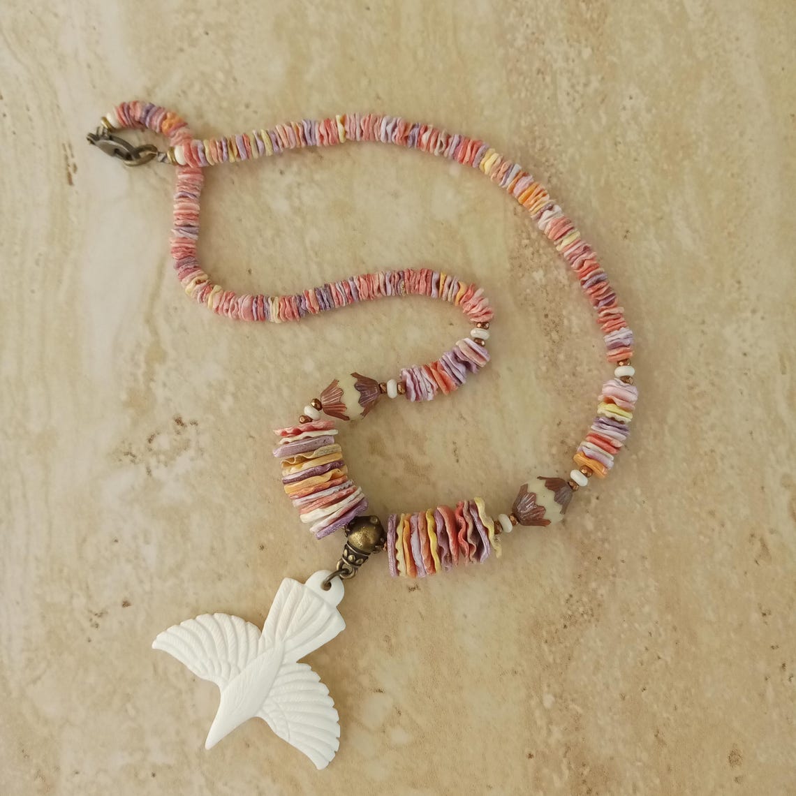 Beach Chic Rainbow Shell Bone Raven Necklace - Etsy