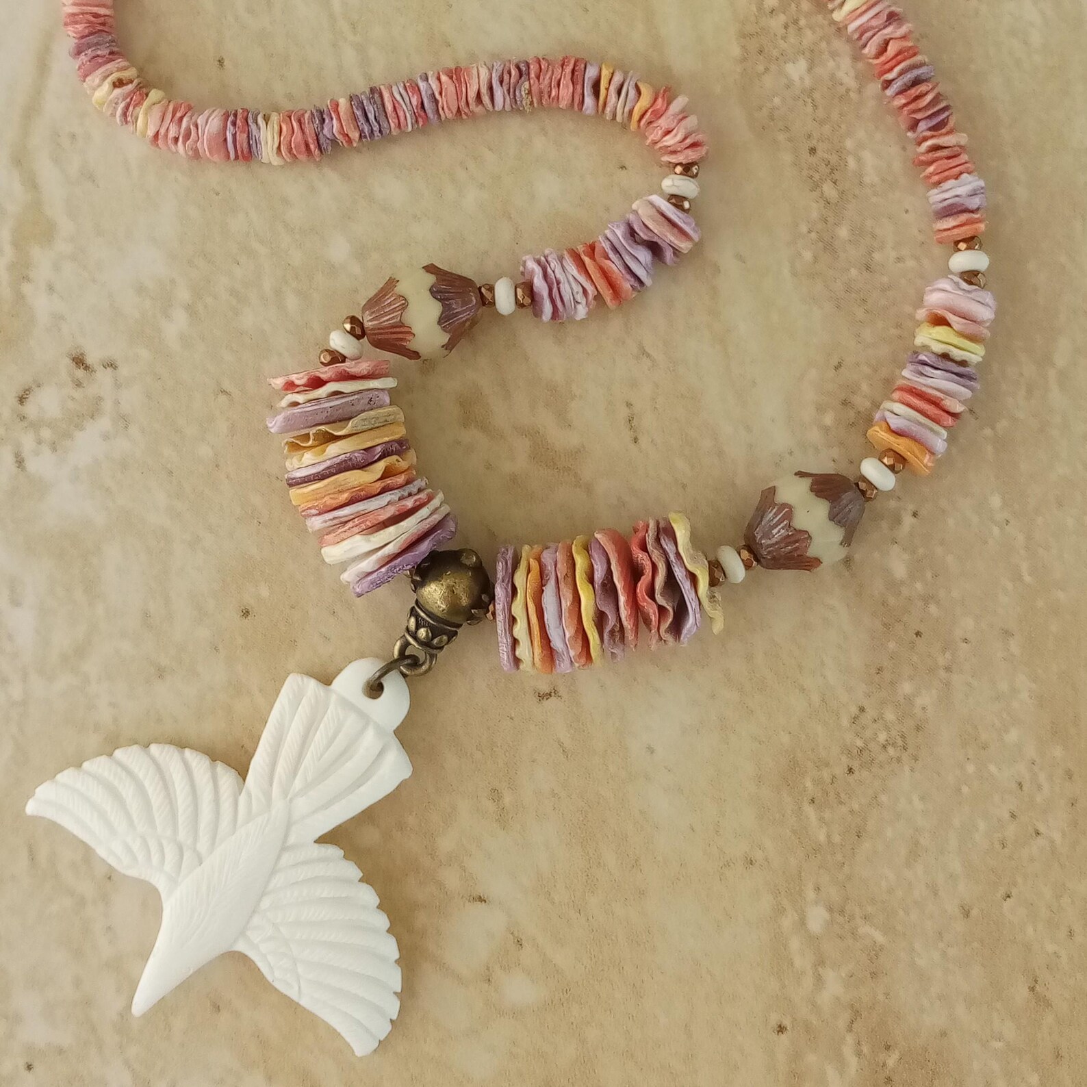 Beach Chic Rainbow Shell Bone Raven Necklace - Etsy