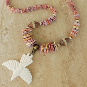 Beach Chic Rainbow Shell Bone Raven Necklace - Etsy