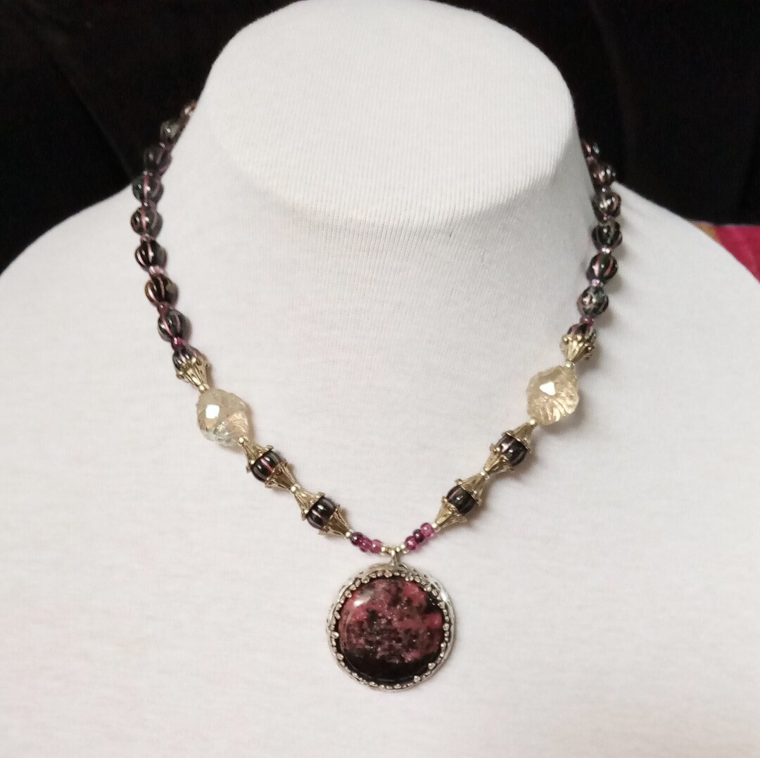 Goth Pinkie Purple and Black Rhodonite Pendant Necklace - Etsy