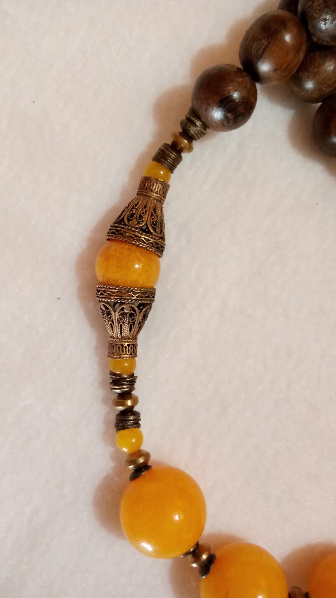 Bold Orange Jade Golden Jade Wood Bronze Filigree Long Necklace - Etsy