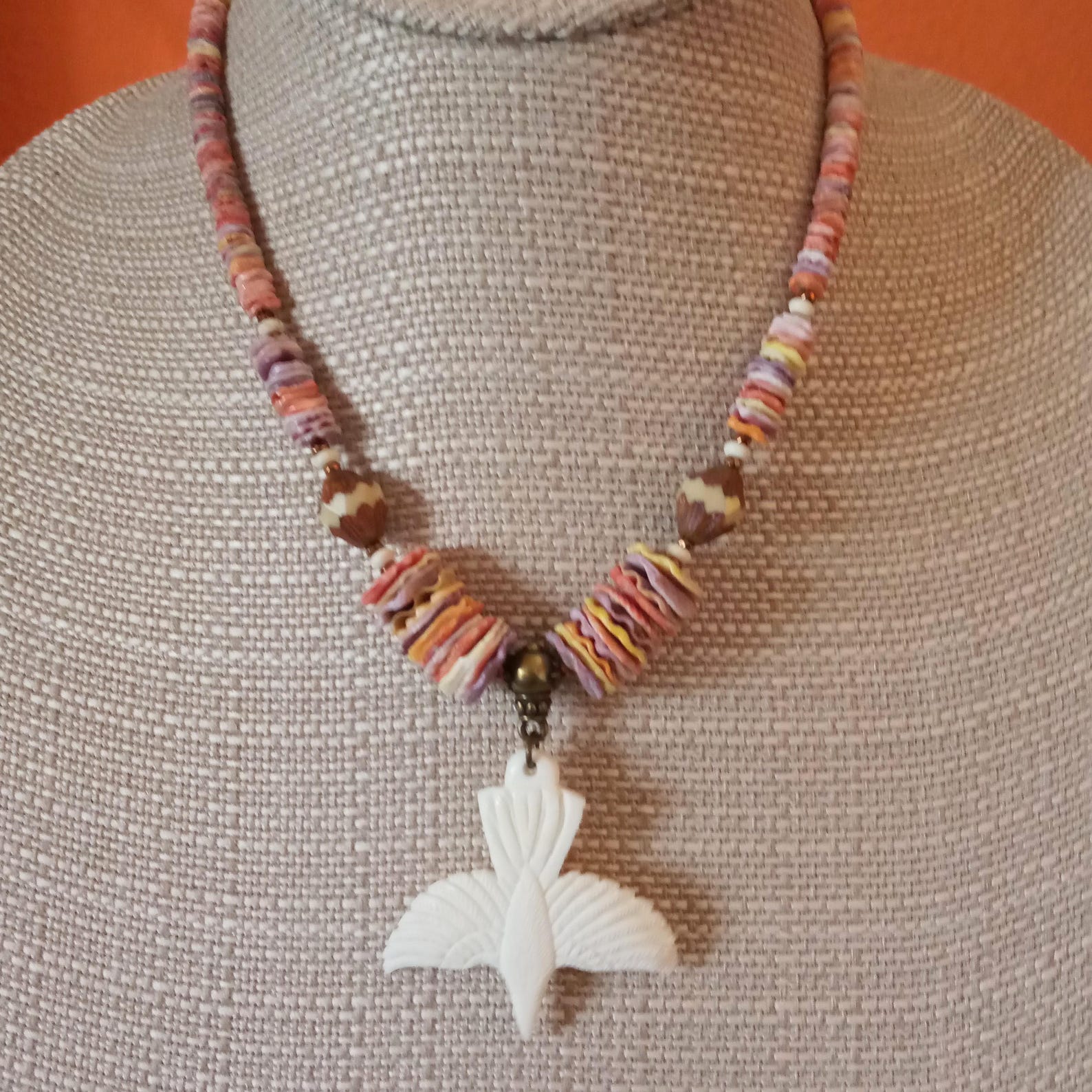 Beach Chic Rainbow Shell Bone Raven Necklace - Etsy