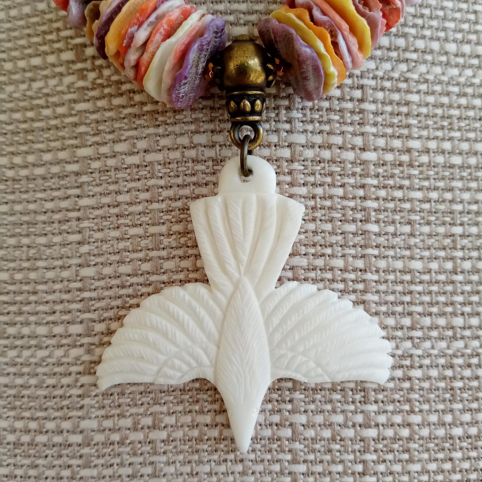 Beach Chic Rainbow Shell Bone Raven Necklace - Etsy