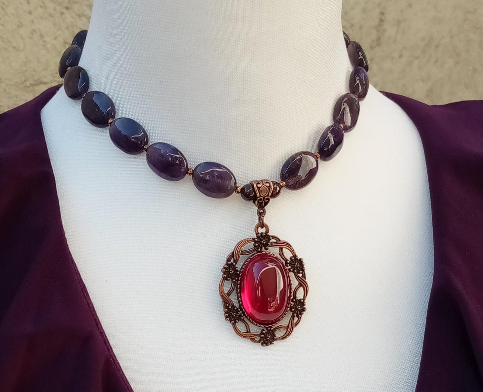 Luscious Red Ruby, Purple Amethyst, Antique Copper Choker - Etsy