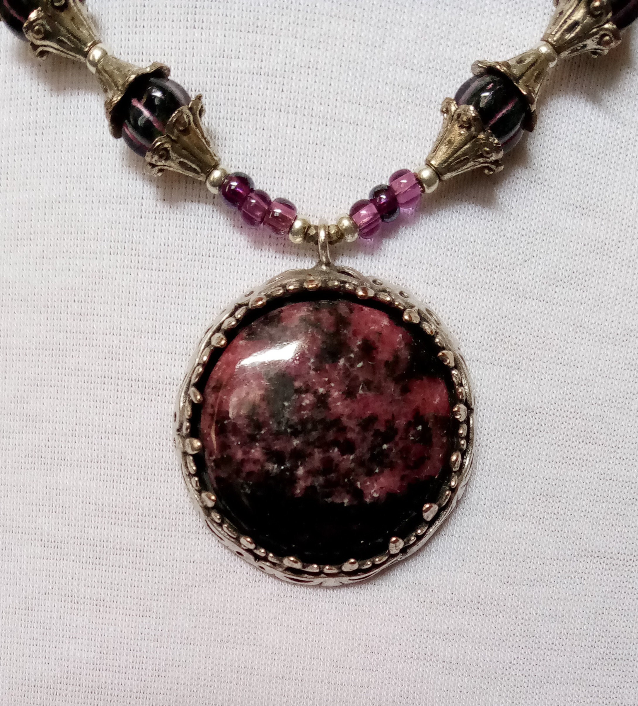Goth Pinkie Purple and Black Rhodonite Pendant Necklace - Etsy