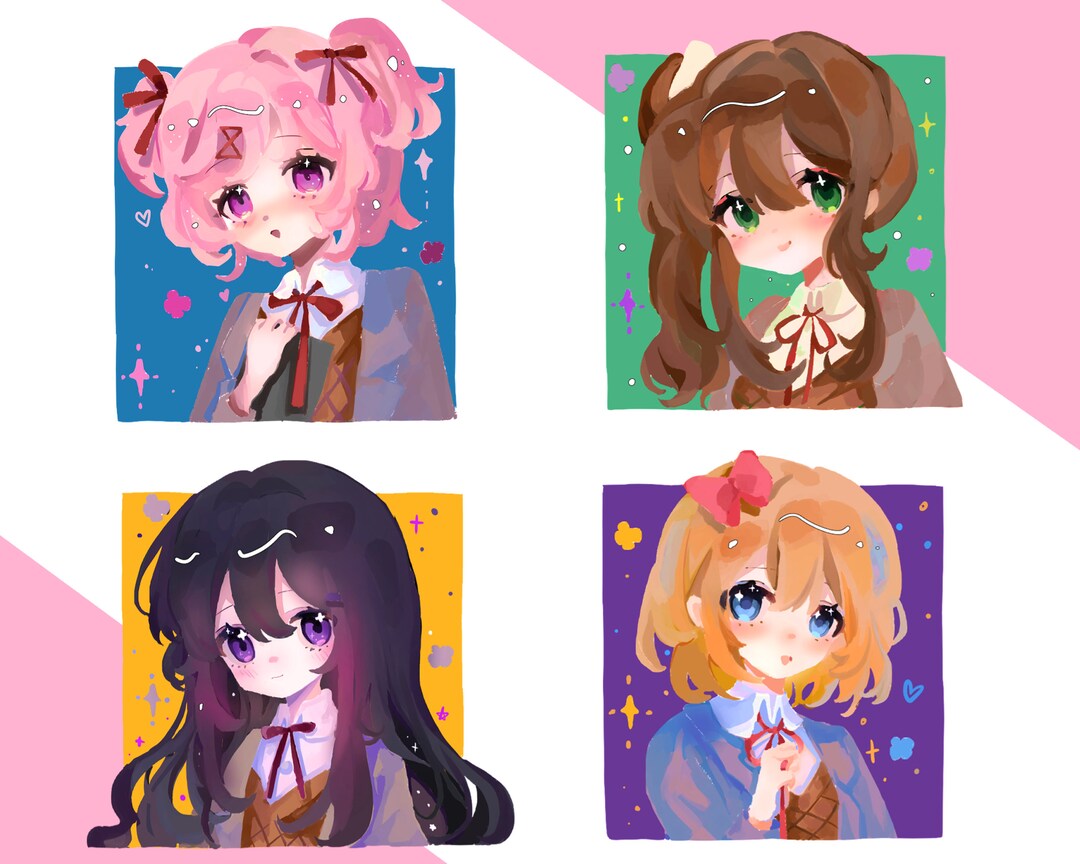 3 DDLC Sticker Set Monika, Sayori, Yuri, Natsuki, Holographic Anime ...