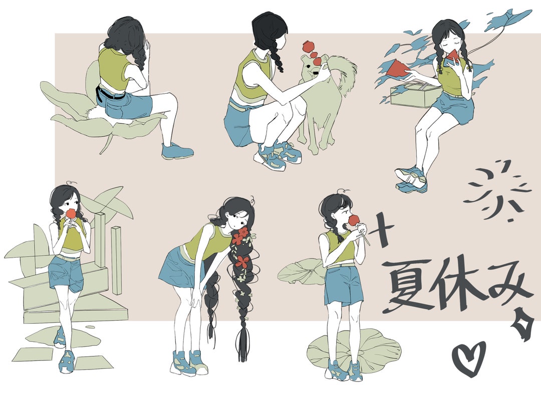 6PC Anime Summer Girl Sticker Kawaii Girl Sticker Flakes, Assorted ...