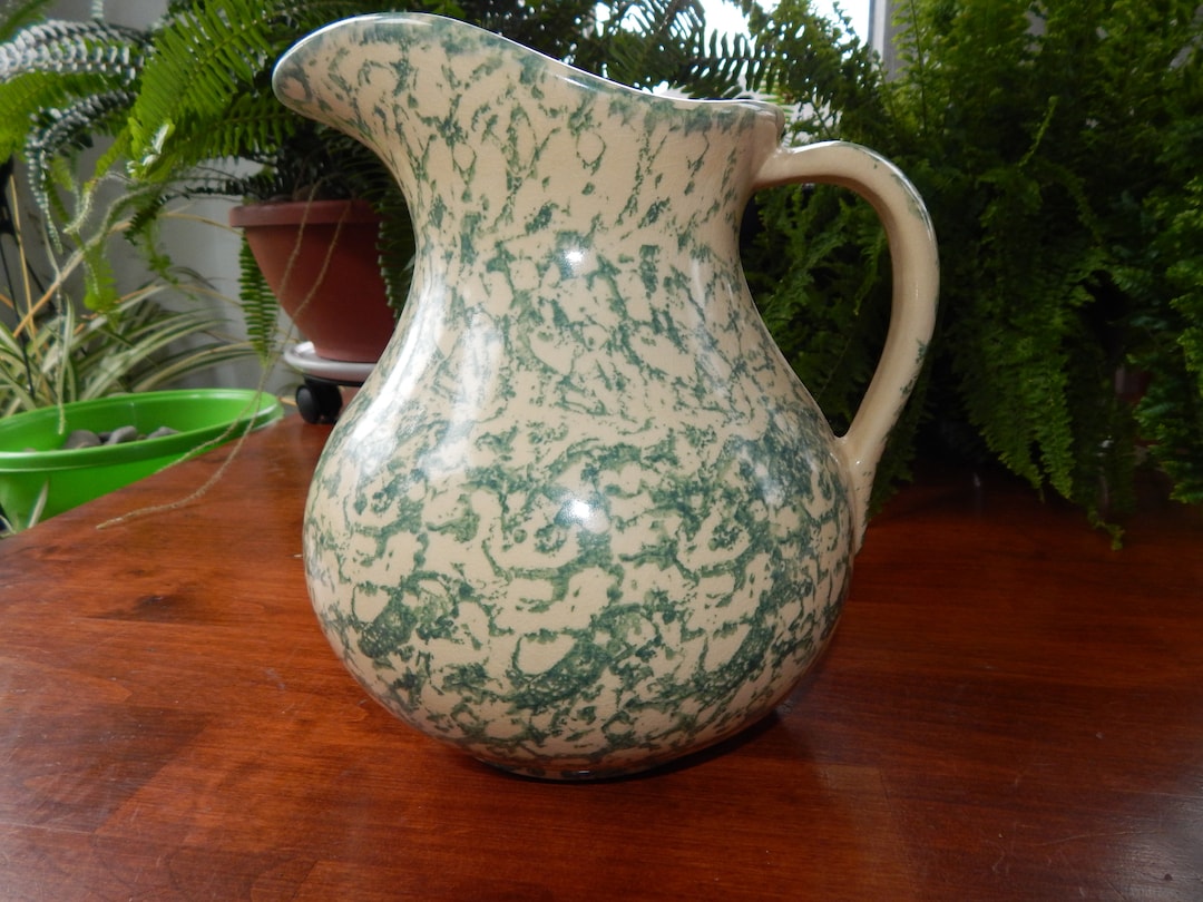 Roseville Pitcher Green Spongeware - Etsy