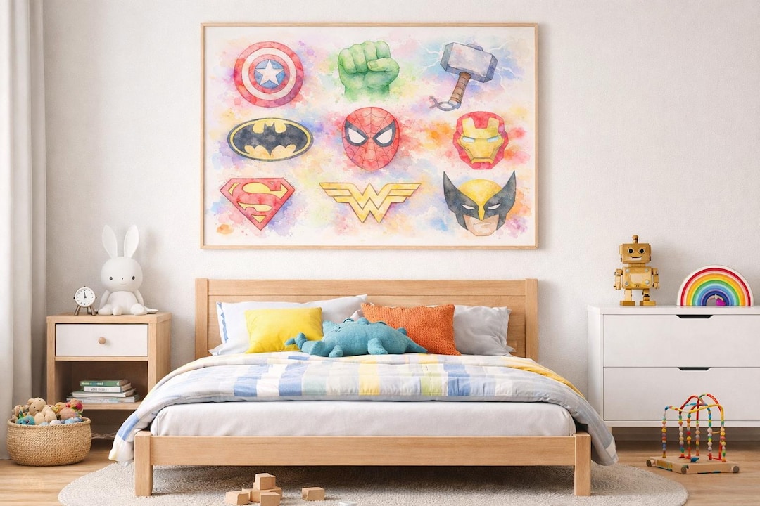 Superhero Inspired Watercolour Poster for Kids | Colourful Nursery ...